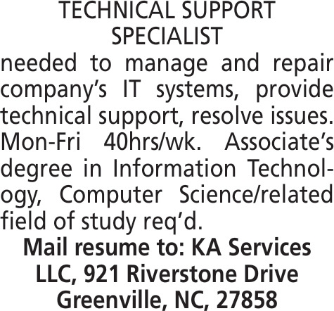 Technical Support Specialist, KA Services LLC