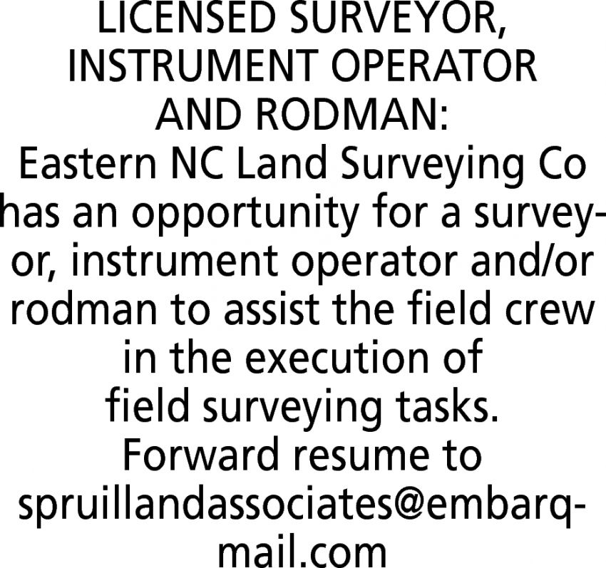 Licensed Surveyor, Instrument Operator, Rodman, spruillandassociates ...