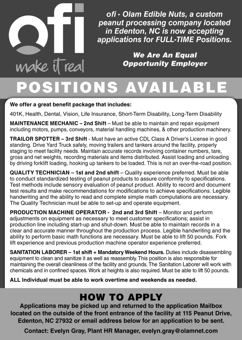 Ofi Make It Real, Olam Edible Nuts, Edenton, NC