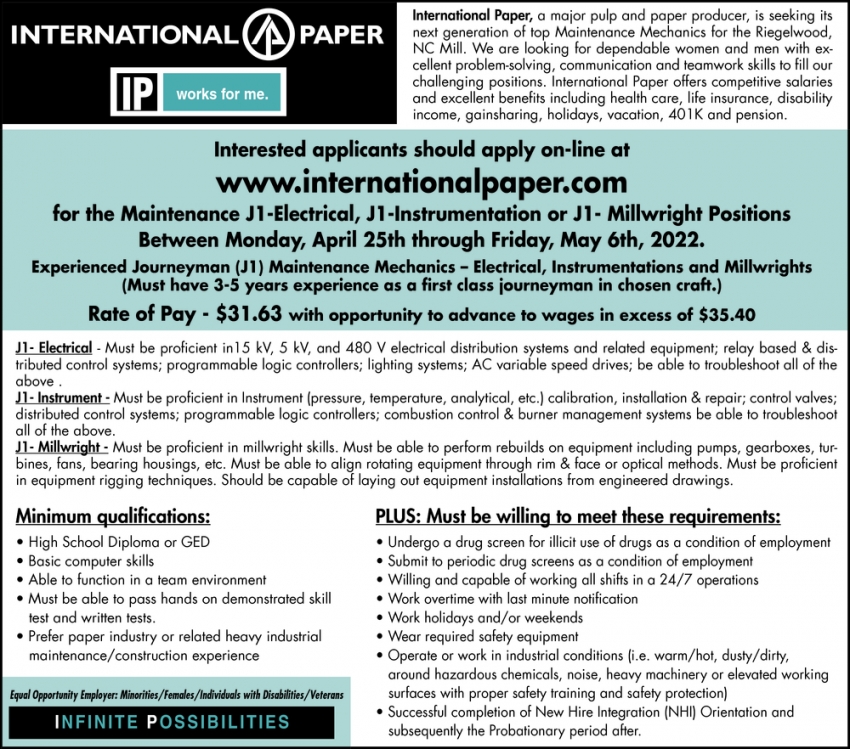 Maintenance - Electrical - Instrumentation - Millwright, International ...